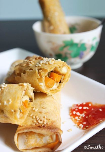 Veg Spring Rolls Recipe - Swasthi's Recipes