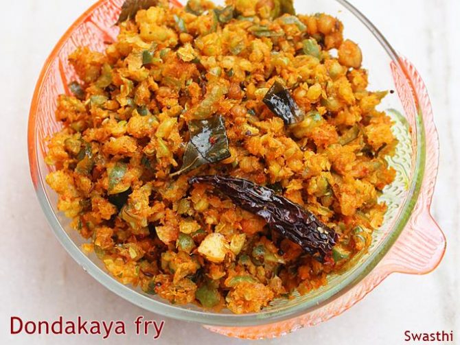 Dondakaya fry | Tindora fry | Ivy gourd stir fry - Swasthi's Recipes