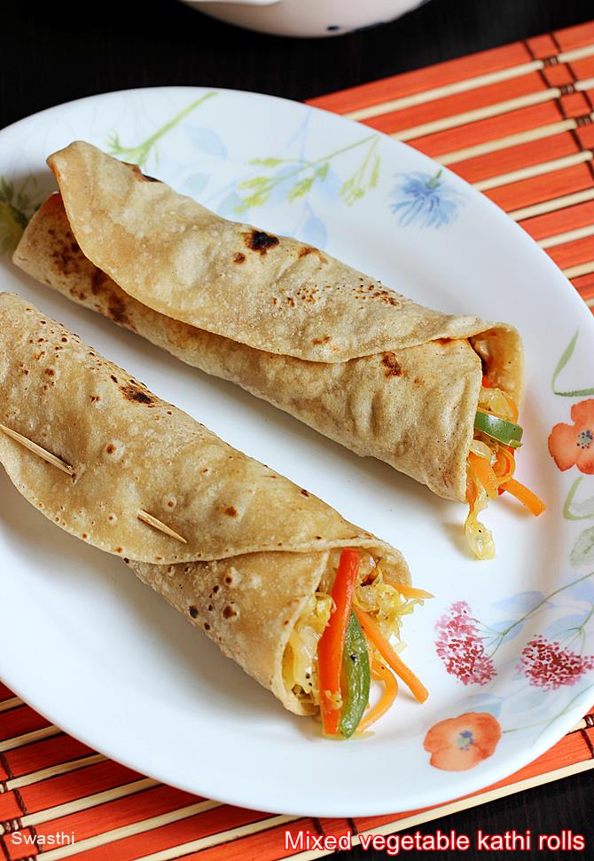 Veg kathi roll recipe for kids | Simple mix veg frankie recipe