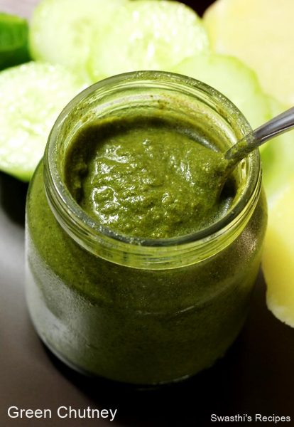 Green chutney recipe | How to make green chutney - Swasthi's Recipes