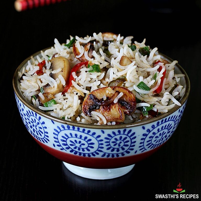 Mushroom Fried Rice (Chinese Mushroom Rice) By Swasthi's