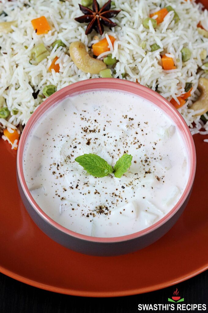 Cucumber Raita Recipe for Biryani, Pulao - Swasthi's Recipes