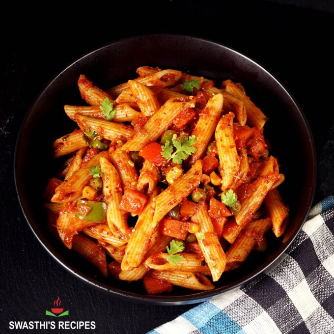 Masala Pasta Recipe (Indian Style Pasta) - Swasthi's Recipes