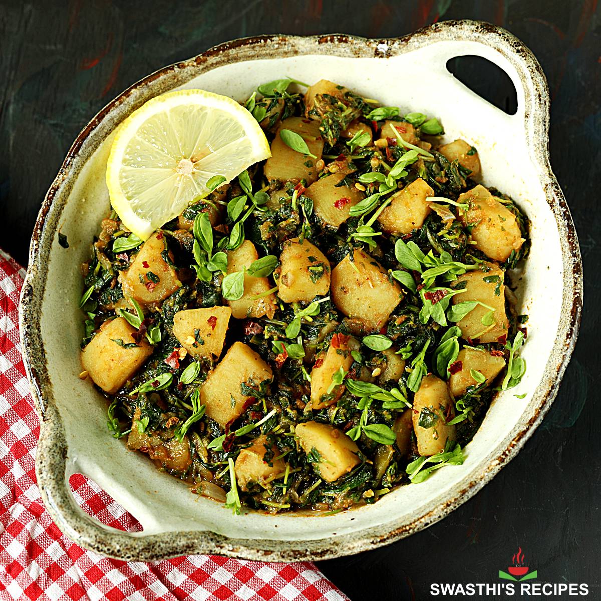 Saag Aloo Recipe Swasthis Recipes